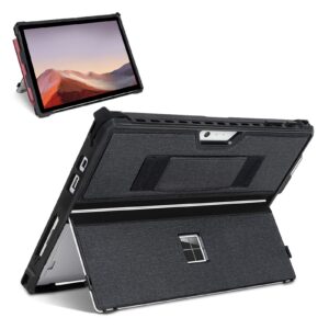 case for 12.3" microsoft surface pro 7+/pro 7/pro 6/pro 5/pro 4/pro lte protective rugged cover case, with stylus pen holder and hand strap, compatible with type cover keyboard