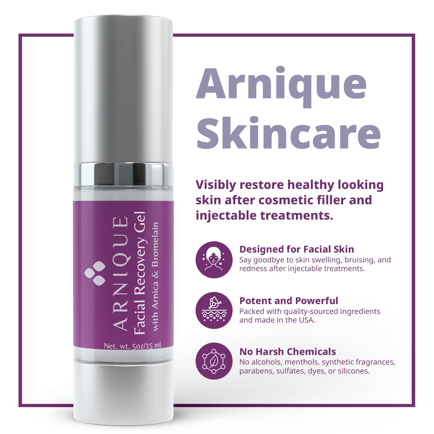 Arnique Arnica Gel for Face - Facial Recovery Aftercare for Fillers & Cosmetic Injection Treatments, Arnica Montana and Bromelain for Bruising and Swelling After Surgery Skin