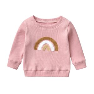 kulcerry infant baby boy girl rainbow sweatshirt crewneck pullover sweater long sleeve shirt fall winter clothes (pink, 9-12 months)