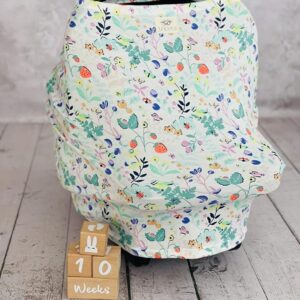 Car Seat Canopy Infant Carseat Canopy, Nursing Breastfeeding Cover, Stretchy Carrier Covers for Stroller/High ChairMulti Use Baby Breastfeeding Covers, Boys and Girls Shower Gifts (Flower)