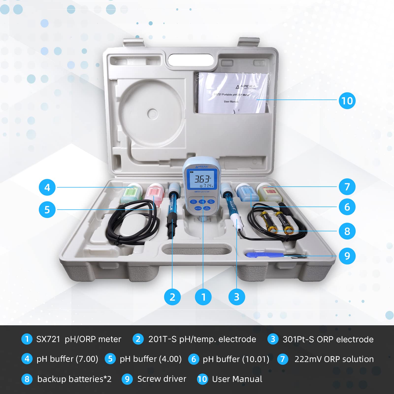 Apera Instruments SX721 pH/ORP Multiparameter Portable Handheld Meter Kit