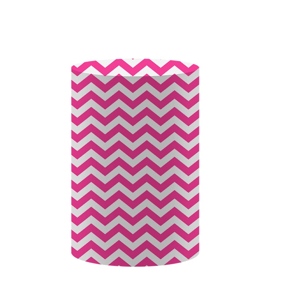 NIVIUS PHOTO Pink Zigzag Line White Cylinder Cover for Baby Girl Birthday Party Decoration Stretchy Cloth Plinth Cover Pedestal Cover