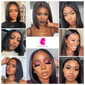 Bob Wig Lace Front Wigs Pre Plucked with Baby Hair 180% Density Short Bob Wigs for Women Straight Bob Frontal Wigs Natural Black (12inch)