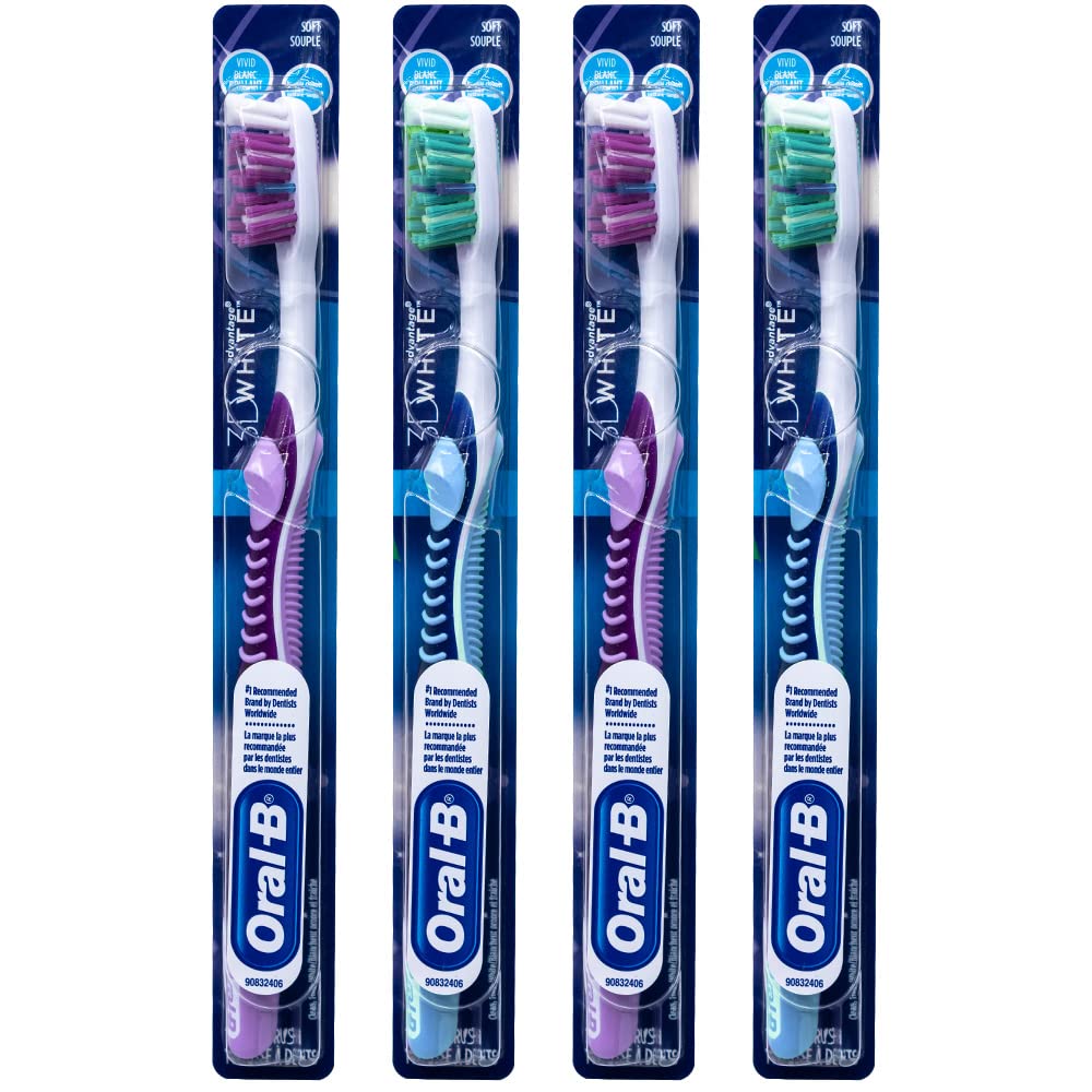 Oral-B 3D White Vivid Toothbrush, 35 Soft (Colors Vary) - Pack of 4