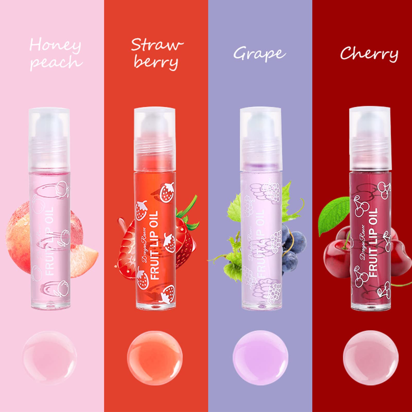 KTouler 4 Pcs Fruit Lip Oil Set Lip Gloss Crystal Jelly Liquid Lipstick, Set Moisturizing Hydrating Non-Stick cup Long Lasting Lip Kit for Women and Girl