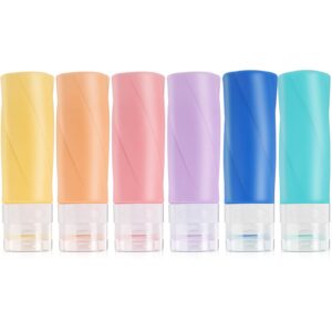 6 pcs travel bottles for toiletries leak proof travel containers 3 oz squeezable silicone toiletry bottles travel tubes refillable liquid travel accessories for cosmetic shampoo conditioner lotion