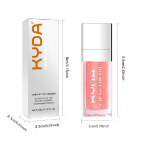 KYDA Hydrating Lip Glow Oil, Moisturizing Lip Oil, Glossy Transparent Plumping Lip Gloss, Tinted Lip Oil for Lip Care and Dry Lips-Pink