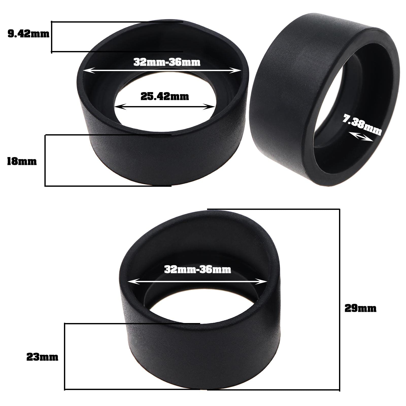 SING F LTD 4PCS Eyepiece Cover for 32-36mm Stereo Microscope Eyepieces Soft Rubber Eyepiece Eye Guards Cups Shield 2PCS Oblique Angle & 2PCS Flat Angle Black