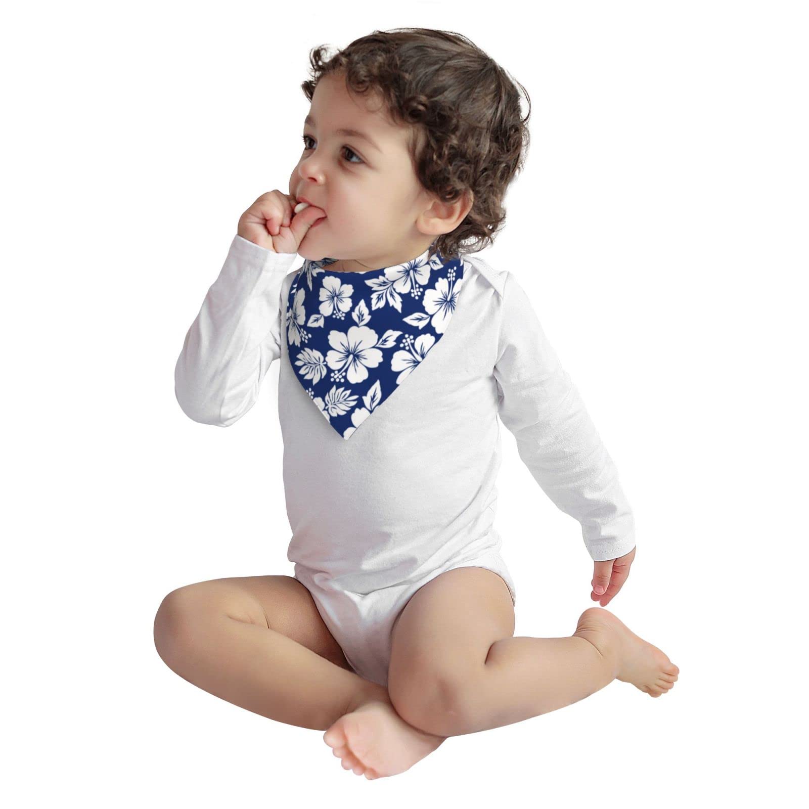 Augenstern Cotton Baby Bibs Blue Navy Hibiscus Pattern Baby Bandana Drool Bibs Teething Food Bib