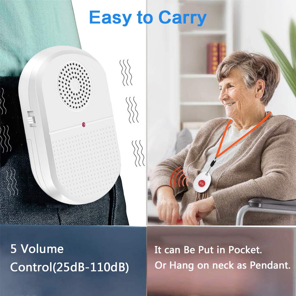 ChunHee Wireless Caregiver Pager Call Button Nurse Alert System Call Bell for Home/Elderly/Patient Emergency Vibration Pager 2 Transmitter+2 Receiver(800+Feet Operating Range)