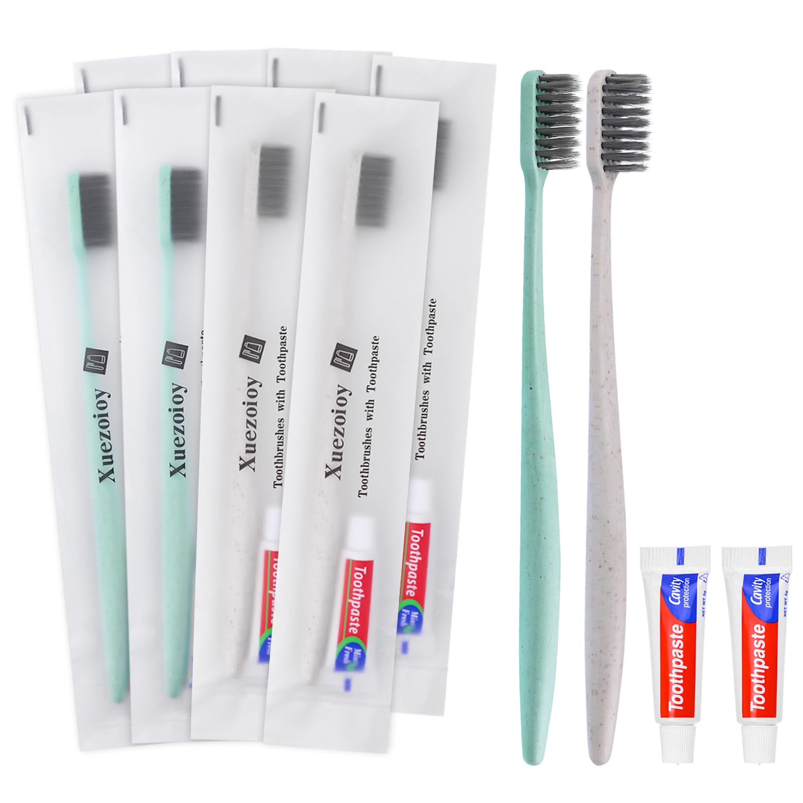 Xuezoioy Disposable Toothbrushes with Toothpaste,100 Pack Individually Wrapped Disposable Travel Toothbrushes Kit in Bulk for Homeless,Nursing Home,Hotel,Charity (Apricot+Green)