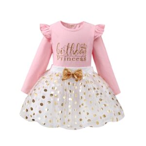 lyqtloml toddler kids baby girls birthday princess outfits dress vest long sleeve shirts tank top dot mesh tutu skirt 2pcs winter skirt set