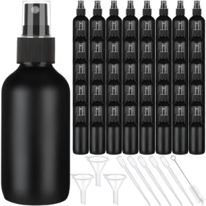 nuogo 50 pieces mini glass spray bottles bulk 4 oz spray bottles fine mist glass bottles with funnel dropper and cleaning brush refillable for essential oils, perfumes and aromatherapy (black)