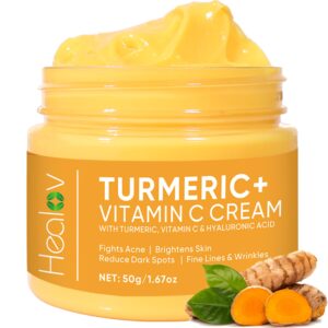 turmeric face cream for face & body - all natural turmeric skin brightening lotion - cleanses skin, fights acne, evens tone, fades scars, sun damage, & age spots - turmeric cream with vitamin c