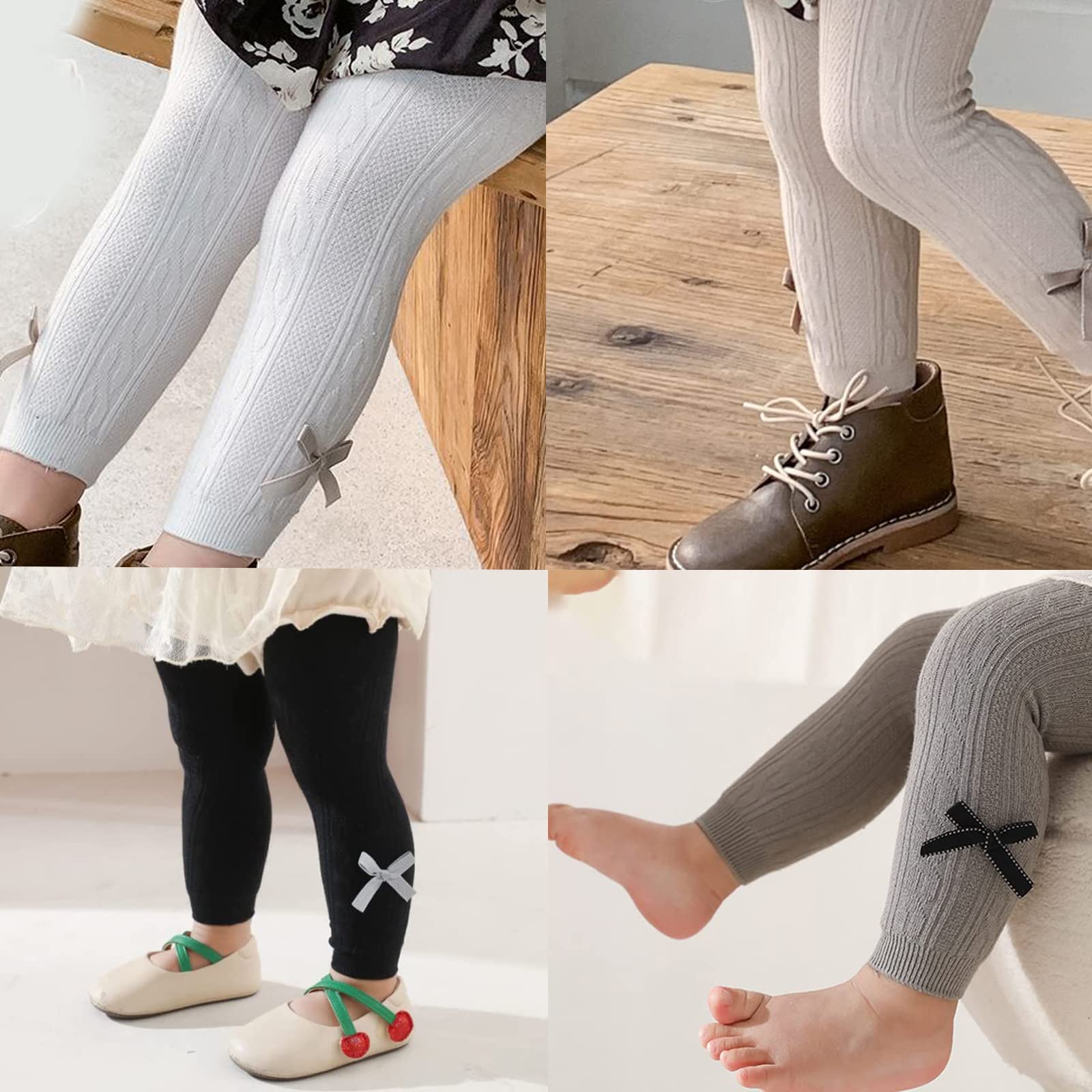 Baby Toddler Girls Cable knit Tights with Bows Cute Cotton Footless Leggings Pants Stocking Panties 2-48Years Kids