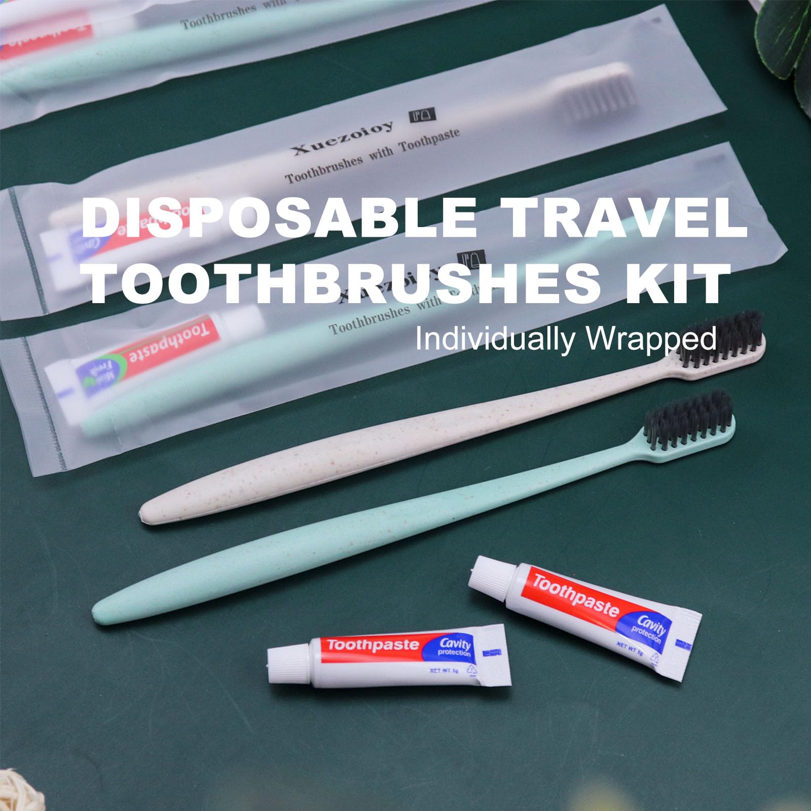 Xuezoioy Disposable Toothbrushes with Toothpaste,100 Pack Individually Wrapped Disposable Travel Toothbrushes Kit in Bulk for Homeless,Nursing Home,Hotel,Charity (Apricot+Green)