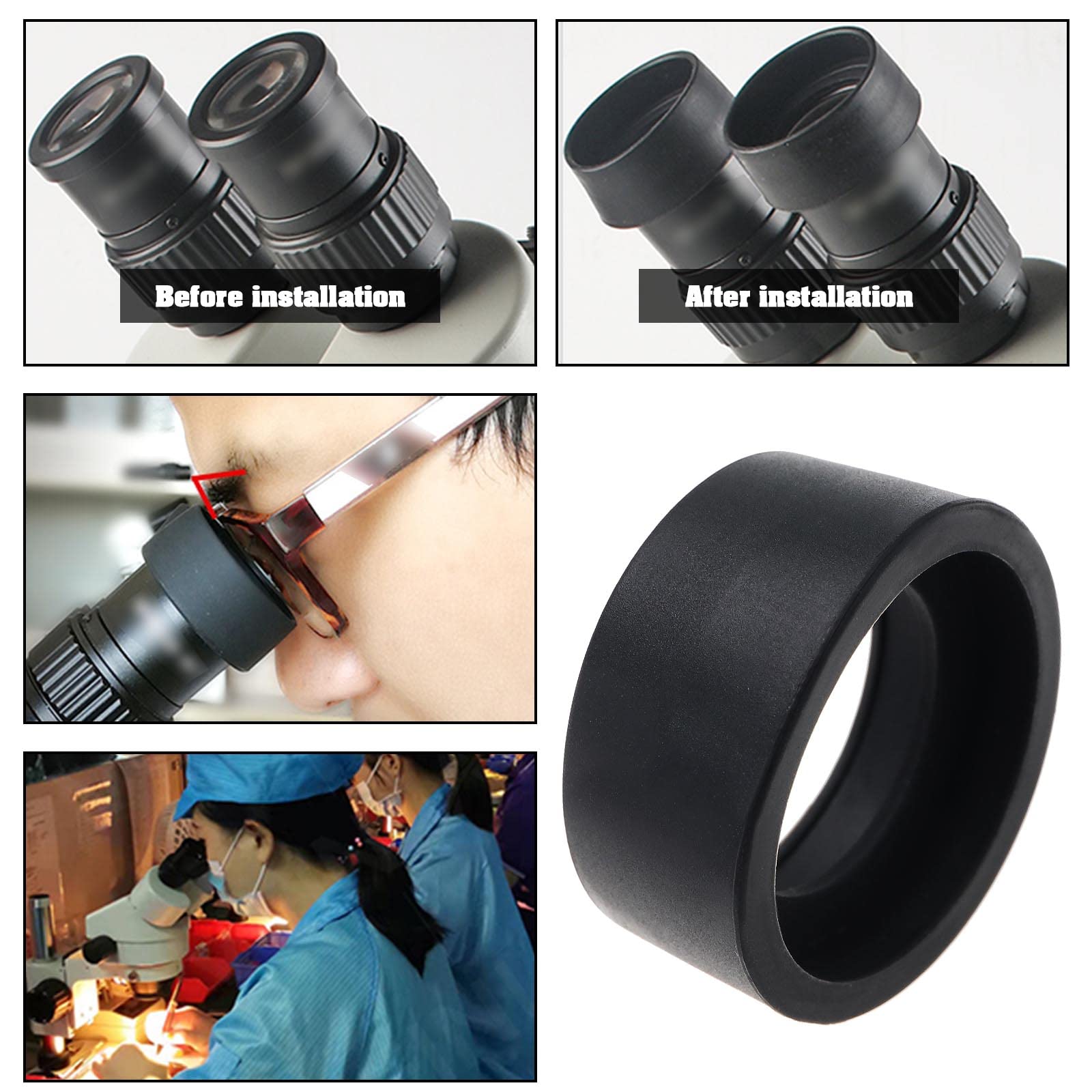 SING F LTD 4PCS Eyepiece Cover for 32-36mm Stereo Microscope Eyepieces Soft Rubber Eyepiece Eye Guards Cups Shield 2PCS Oblique Angle & 2PCS Flat Angle Black