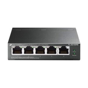 tp-link 5 port gigabit poe switch | 4 poe+ @65w easy smart plug & play limited lifetime protection shielded ports support qos, vlan, igmp and link aggregation (tl-sg105pe) (renewed), w/