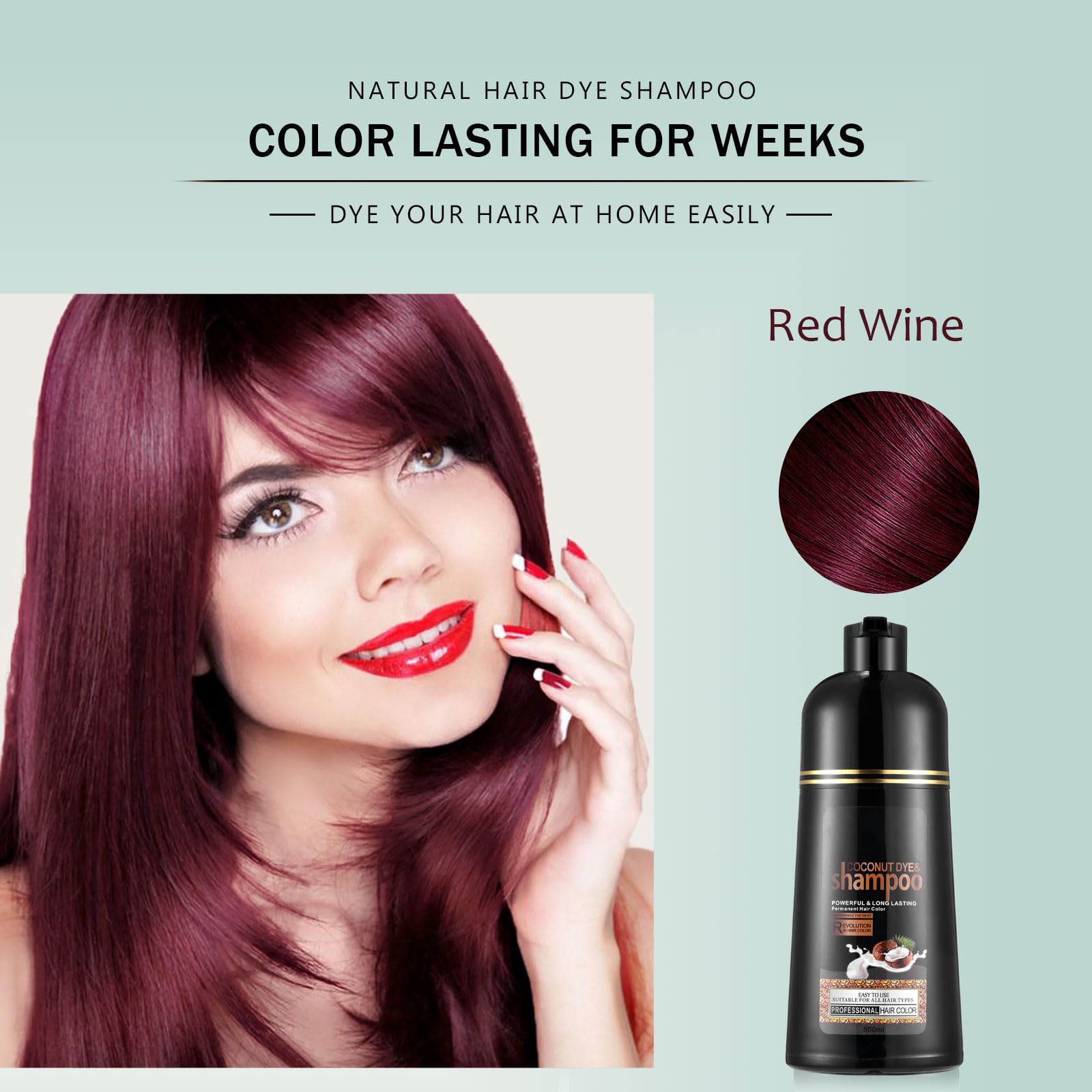 FVQUHVO Red Wine Hair Shampoo for Gray Hair-Instant Hair Dye Shampoo 3 in 1 for Women and Men - Herbal Red Shampoo Colors in Minutes & Long Lasting Red Hair Dye 16.90 Fl Oz(Red Wine)