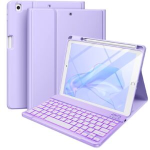 hamile for ipad 9th generation case with keyboard 10.2 inch - backlit wireless detachable folio keyboard cover with pencil holder for ipad 8th gen/7th gen/ipad pro 10.5"/ipad air 3rd gen (purple)