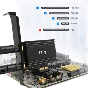 QFly PCIe WiFi 6E Card, AX210 Network Card Adapter for PC Gaming, Bluetooth 5.3, Tri-Band (802.11ax) 5400Mbps 6GHz Wireless LAN Cards with MU-MIMO, OFDMA, Support Windows 10/11 (64-bit)