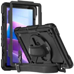 herize case for lenovo tab m10 plus 3rd gen 10.6 inch 2022 | tb125fu/tb128fu/tb128xu case with screen protector pen holder | 3 layer shockproof rugged sturdy rubber protective case w/shoulder strap