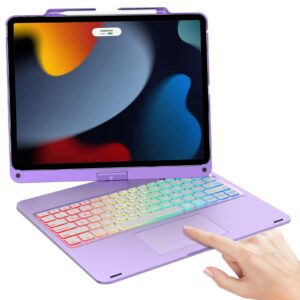 sengbirch touch keyboard case for ipad pro 12.9-inch (3rd, 4th, 5th, 6th generation) - 7 colors rgb backlit, 360° swivel hard shell with pencil holder, purple