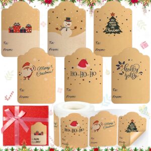 300pcs christmas tag stickers, self adhesive christmas name tag stickers, easy to write and peel, perfect for holiday decorative presents cards boxes, 2 x 3 inch, 6 designs