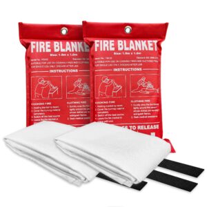 ecoey fire blanket, fiberglass fire blanket for home & kitchen, emergency blankets for survival, fire blankets for people, flame retardant fabric, fireproof blanket, fire safety, fj109-b, 2 packs