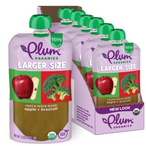 plum organics tots & beyond apple & broccoli fruit & veggie blend, kosher, usda certified organic, non-gmo, 7.5 ounce (pack of 6)