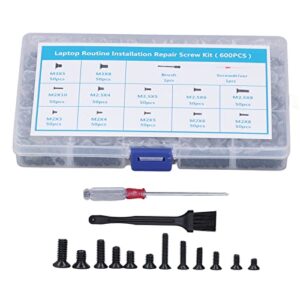 Electronic Repair Screws Kit, Flat Head Carbon Steel 600Pcs Computer Screw for Laptop