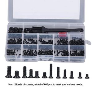 Electronic Repair Screws Kit, Flat Head Carbon Steel 600Pcs Computer Screw for Laptop