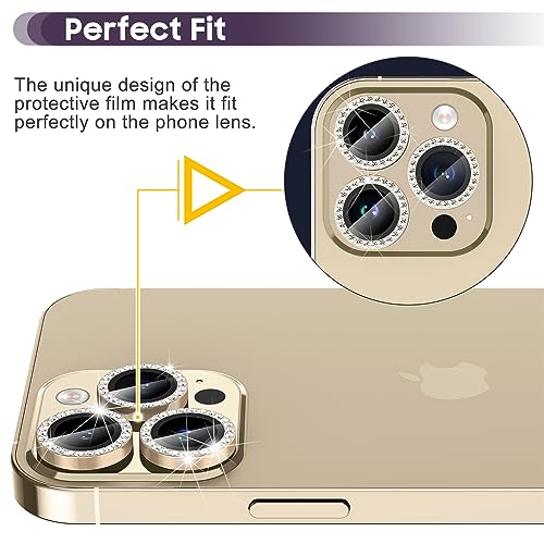 Suoman for iPhone 14 Pro Max Camera Lens Protector / 14 Pro Camera Lens Protector, Diamonds Bling Camera Cover Tempered Glass for iPhone 14 Pro Max /14 Pro [Perfectly Fit] - Diamond Gold