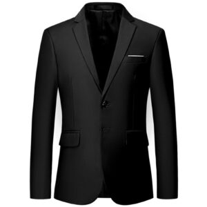 mens solid slim fit blazer jacket two button notched lapel business suit classic business daily party sport coat (black,6x-large)