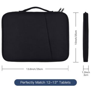 12-12.9 Inch Tablet Sleeve Bag for 12.4" Samsung Galaxy Tab S9+ Plus/S8+/S7+/S7+ Plus/S7 FE,13" iPad Air M4/iPad Pro M2 2024/Pro 12.9"/Microsoft Surface Go 2 12.4"/Pro 11 10 9 8 Carrying Case-Black