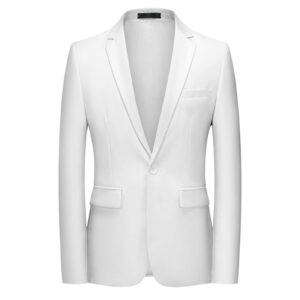 men slim fit daily blazer one button lapel slim fit business jacket solid casual formal wedding party sport coat (white,medium)