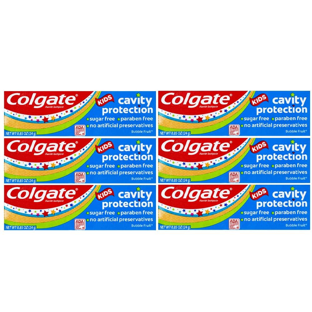 Colgate Kids Cavity Protection Fluoride Toothpaste, Bubble Fruit Flavor, Travel Size 0.85 oz (24g) - Pack of 6