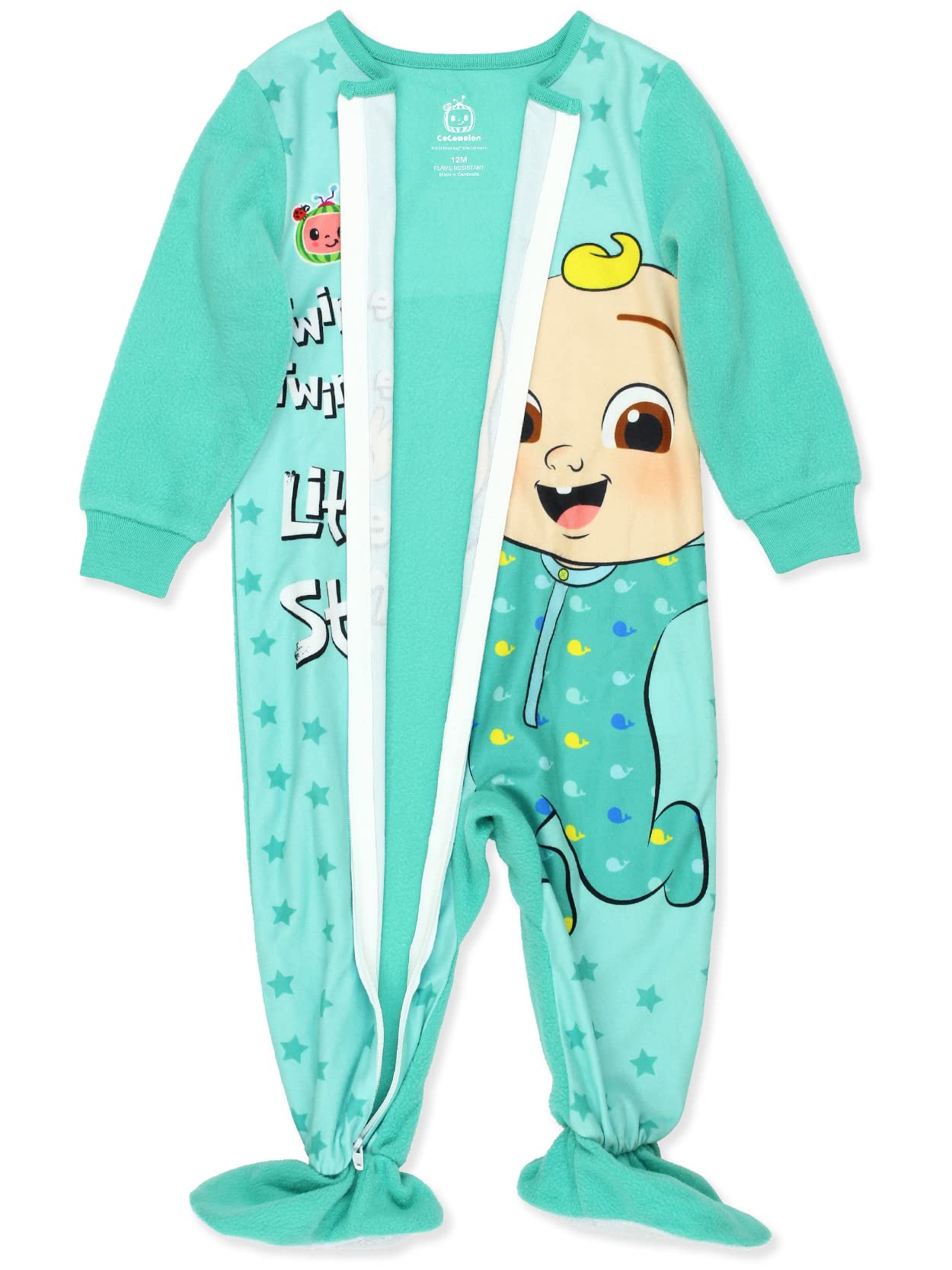 CoComelon JJ Little Star Toddler Infant Footed Blanket Sleeper Pajamas (24M, Teal)