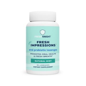 oral probiotics, chewable oral probiotic for bad breath, halitosis, teeth, and gum health, fresh impressions, oral probiotic lozenges, contains blis k12, mint flavored, sugar free, 1 pack (30ct)