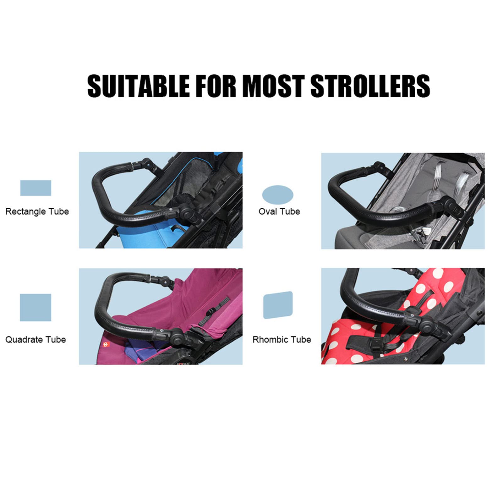 Universal Stroller Tray, Detachable Shockproof Baby Stroller Bumper Bars for Rectangle Tube for Quadrate Tube for Rhombic Tube(Universal (Leather) armrest)