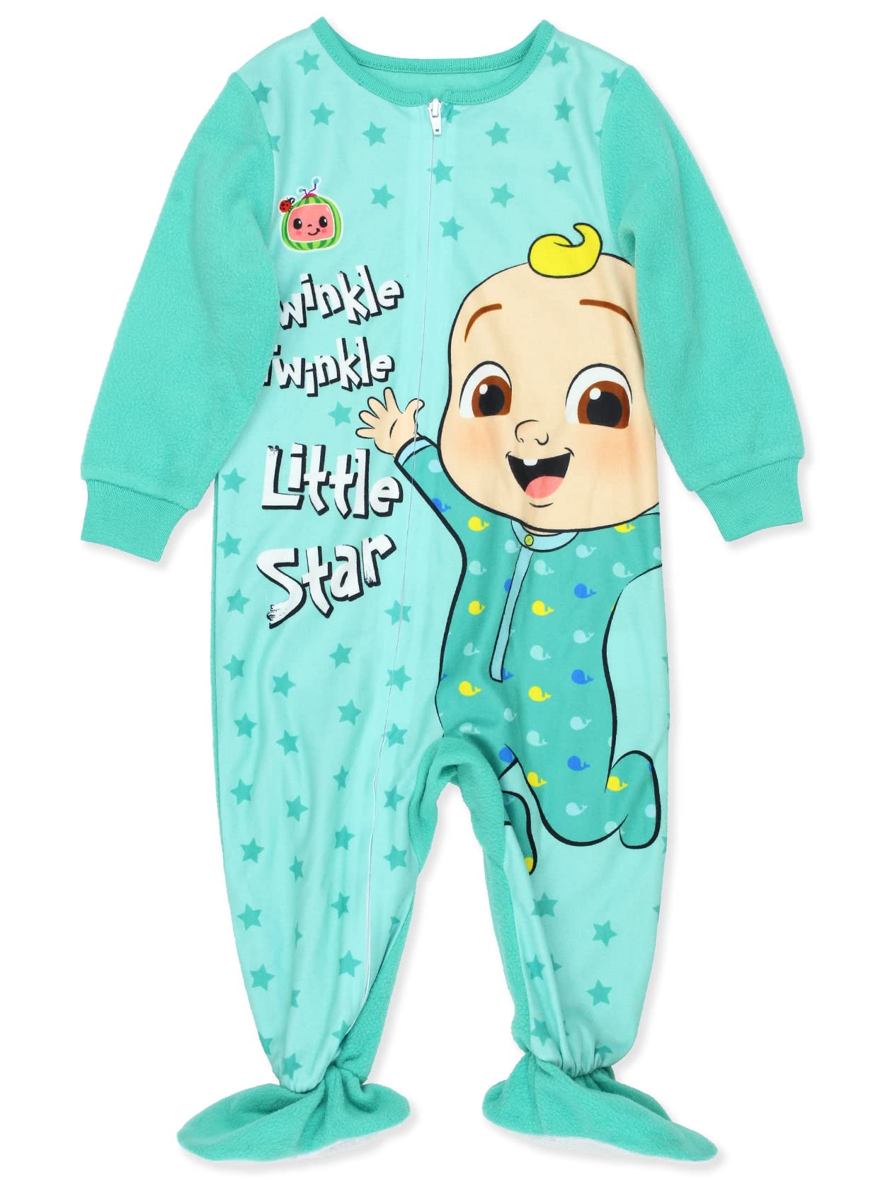 CoComelon JJ Little Star Toddler Infant Footed Blanket Sleeper Pajamas (24M, Teal)