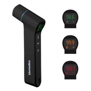 homedics dual-use ear and forehead thermometer, in-ear and no-touch infrared technology, instant results in 1 second, color-coded readings, reliable and accurate, body and object temperature