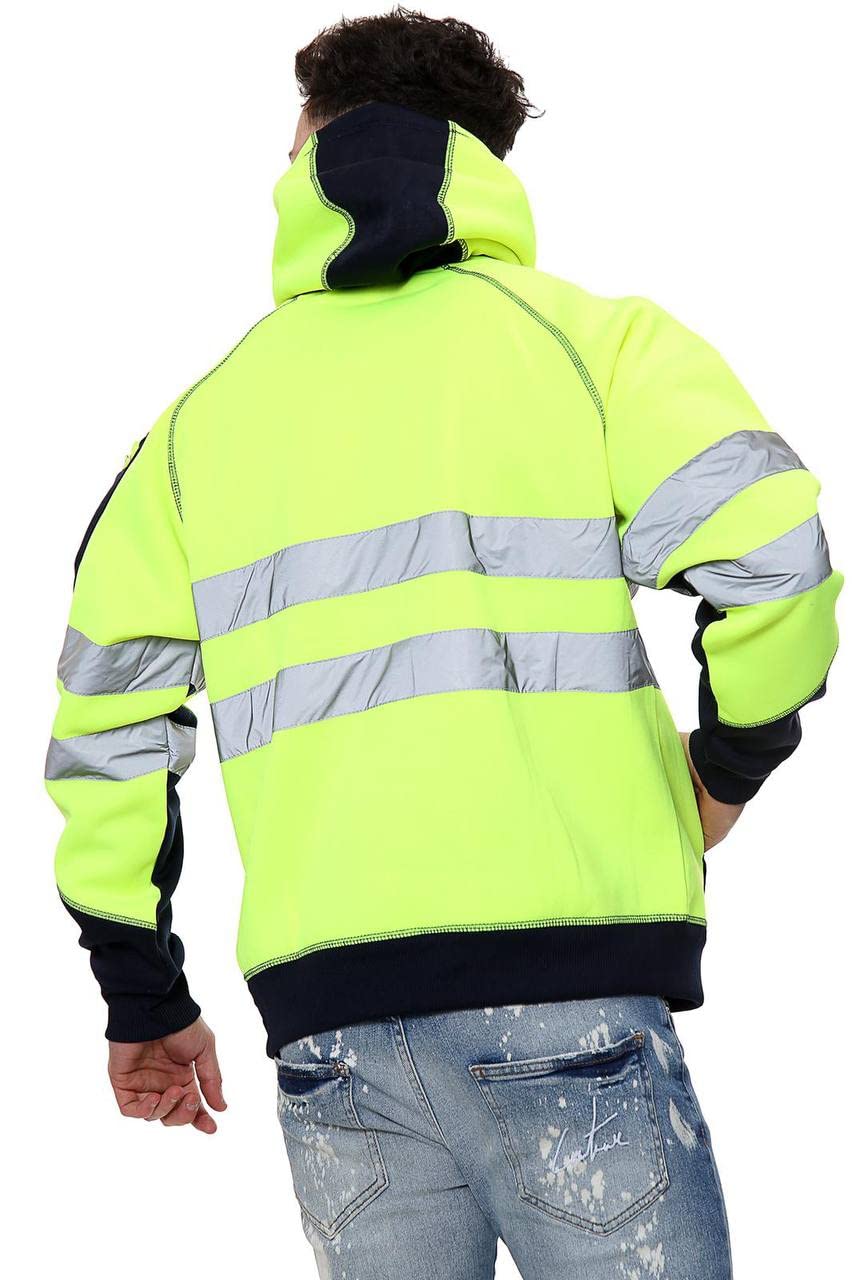 Cima Mode Men's Hi-Vis Hoodie Safety Hoodie Work Pullover Pullover Warm Kangaroo Pockets Sizes Small – 5XL Neon Yellow