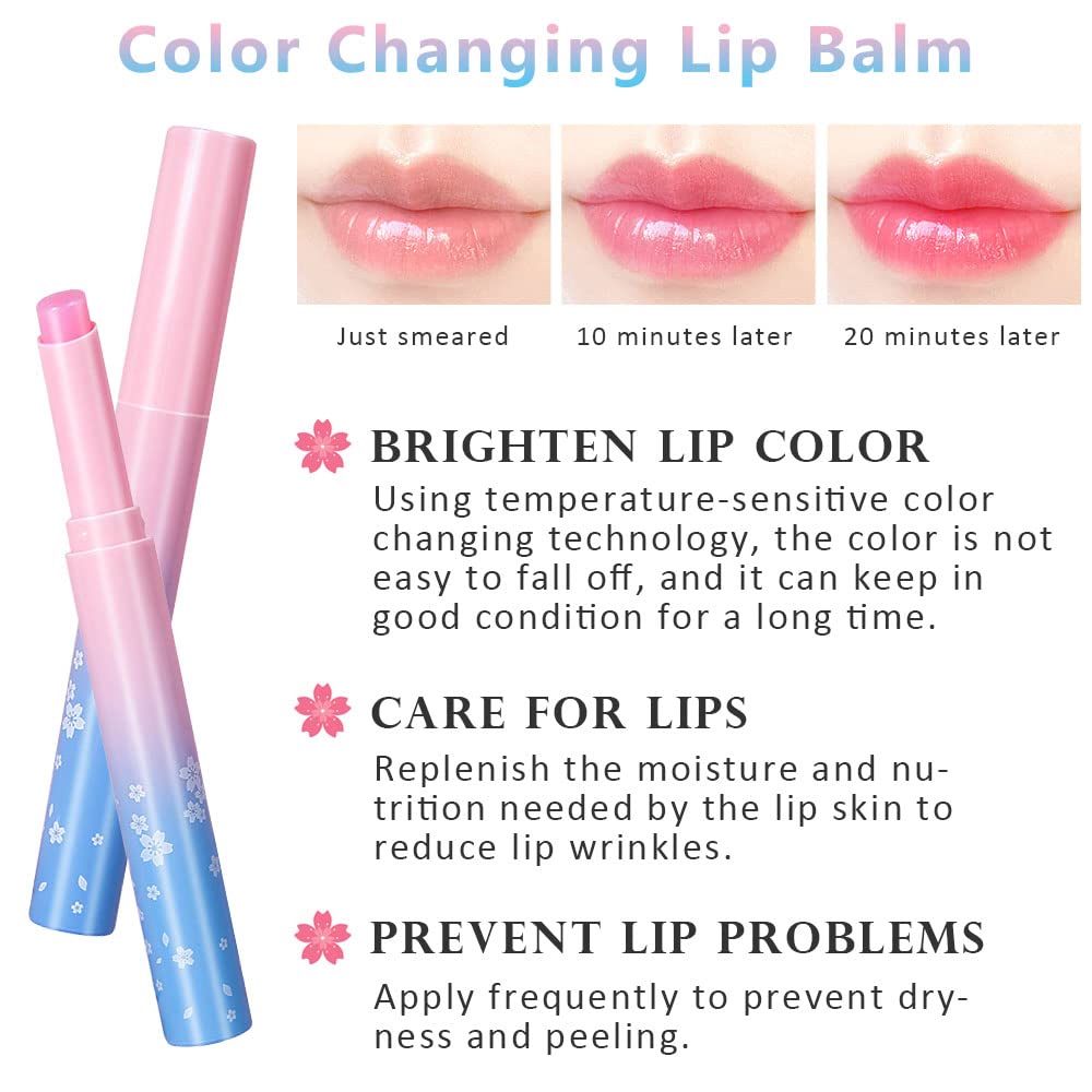 BINGBRUSH 2Pcs Color Changing Lipstick, Pink PH Mood Long Lasting Labiales Lip Care Moisturizer Lip Balm Korean Magic Lip Gloss Lip Tinted Stain Makeup Lipstick Set for Women