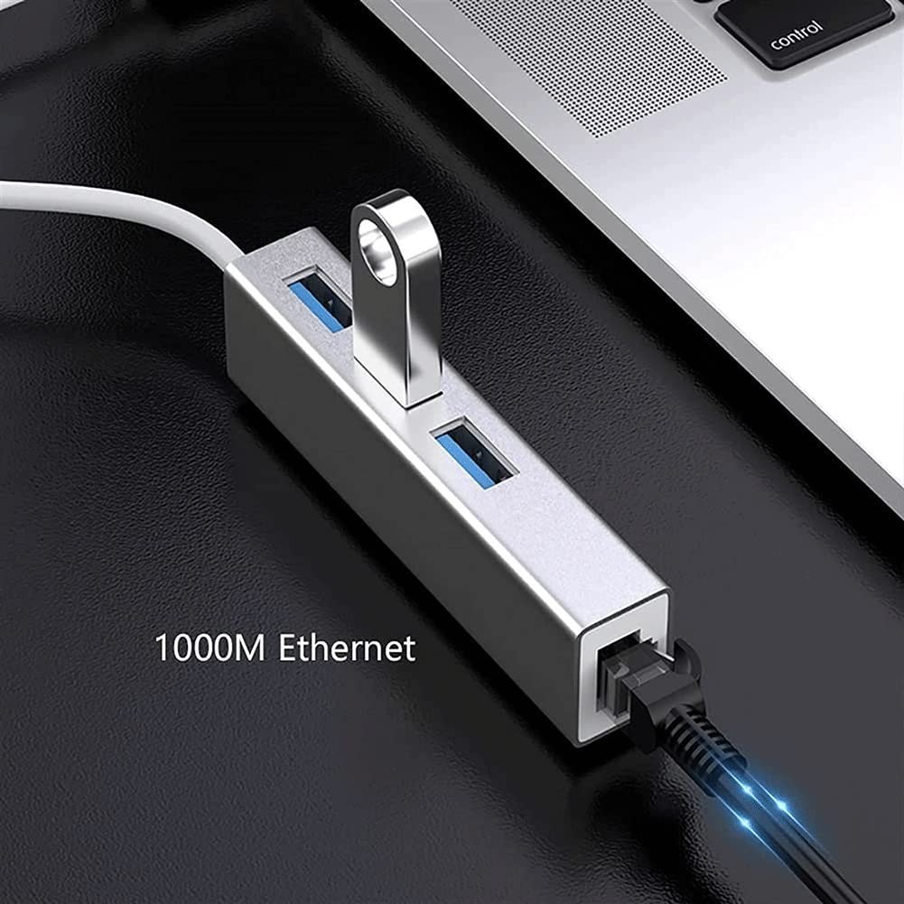 Beyori USB Hub,USB 3.0 Hub [5Gbps] with 10/100/1000M Ethernet and 3 USB 3.0 Ports for Laptop, USB Flash Drives, and Mobile HDD Silver (Color : Silver)