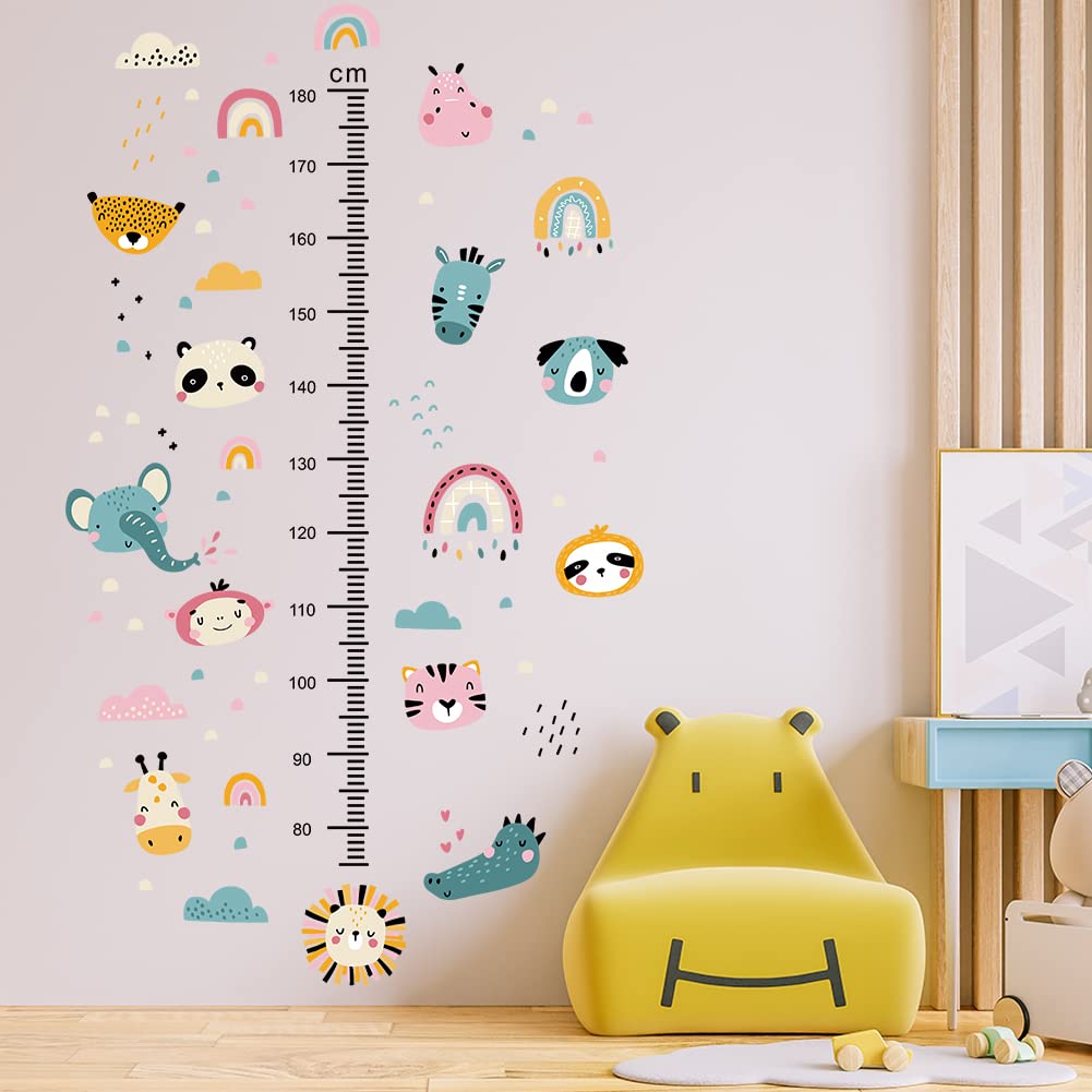 DRWSSR Kids Measuring Height Wall Decals Cute Cartoon Animal Stickers DIY Removable Peel and Stick Kids Room Wall Decoration for Boys and Girls Bedroom nursey Classroom playroom Wall Decal