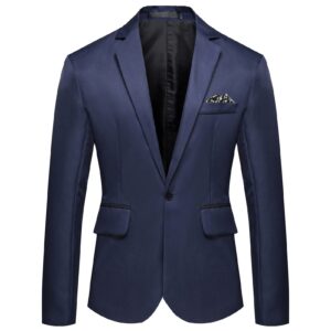 men's one button lightweight blazer casual slim fit business daily jacket classic solid skinny party sports coat (dark blue,4x-large)