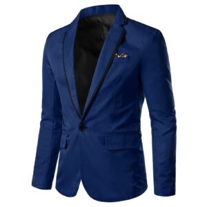 men's slim fit lightweight suit jacket one button lapel slim fit business blazer casual wedding party sport coat (blue,large)