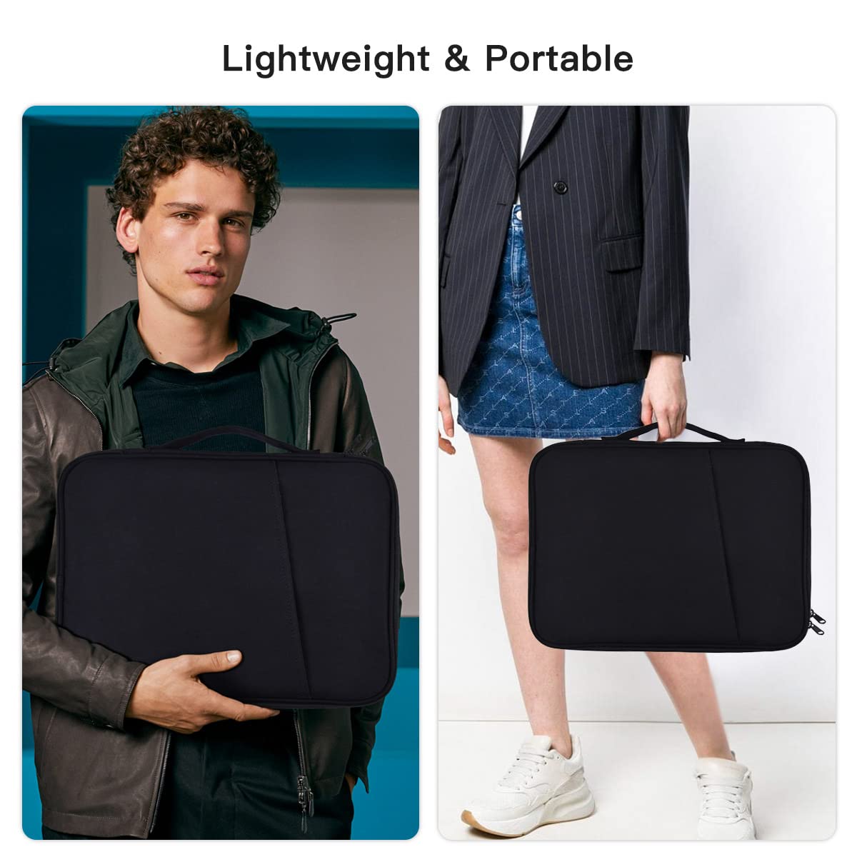 12-12.9 Inch Tablet Sleeve Bag for 12.4" Samsung Galaxy Tab S9+ Plus/S8+/S7+/S7+ Plus/S7 FE,13" iPad Air M4/iPad Pro M2 2024/Pro 12.9"/Microsoft Surface Go 2 12.4"/Pro 11 10 9 8 Carrying Case-Black