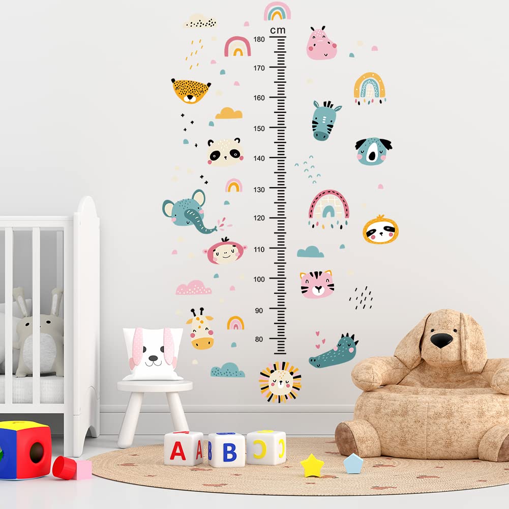 DRWSSR Kids Measuring Height Wall Decals Cute Cartoon Animal Stickers DIY Removable Peel and Stick Kids Room Wall Decoration for Boys and Girls Bedroom nursey Classroom playroom Wall Decal